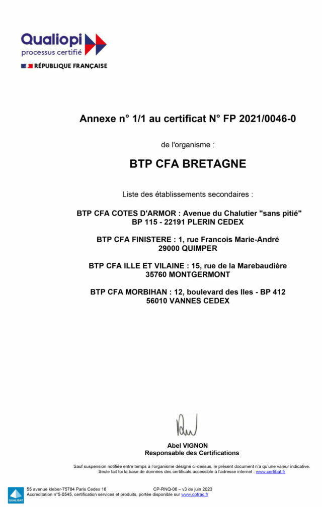 Le certificat Qualiopi - Bâtiment CFA Bretagne
